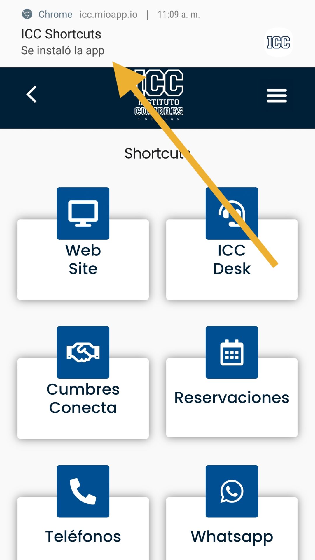 Instalación de Shortcuts Android - ICC Shortcuts
